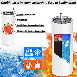 Maucircol 50 Pack Sublimation Tumblers Bulk, 20 oz Skinny Straight Sublimation Tumbler Blank, Stainless Steel Sublimation Cups with Lid and Straw, Shrink Wrap, Sublimation Paper, Individually Boxed