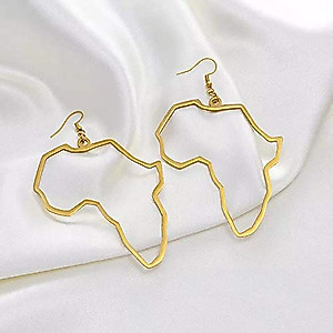 Fashion Gold Africa Map Hollow Out Drop Dangle Earrings for Women Minimalist Design Earrings (Gold)