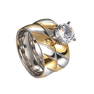 SEniutarm Engagement Love Rings Wedding Bands 1 Pair Cubic Zirconia Stainless Steel Matching Couple Ring Jewelry Wedding Gift for Women/Girl Finger Rings DIY Jewelry Gifts - US 7