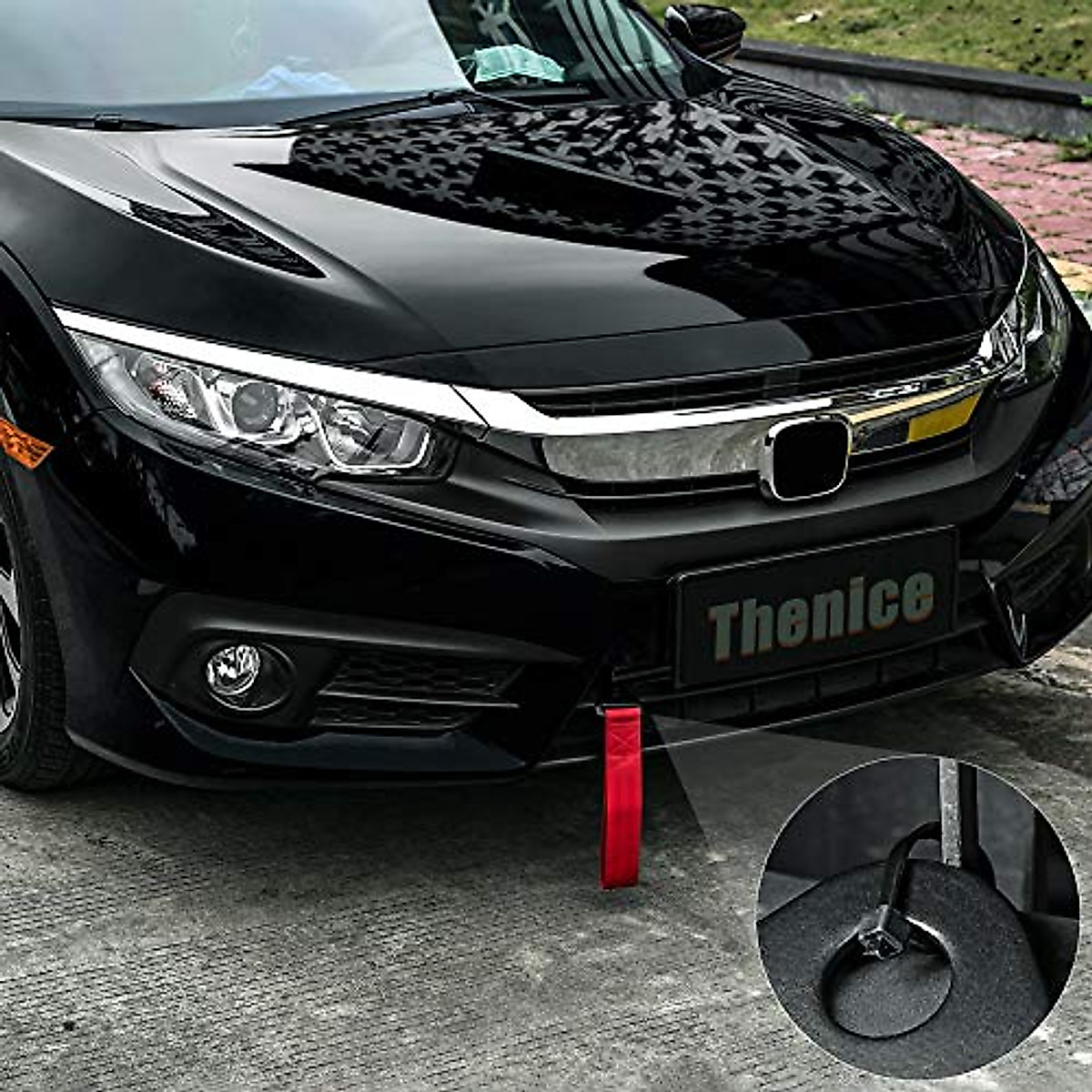 Thenice Tow Strap Racing Red High Strength JDM Style Towing Straps Universal Bumper Decals - Red