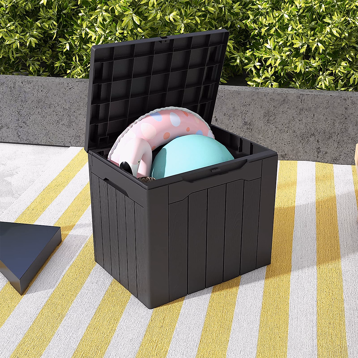 Patiowell 30 Gallon Resin Deck Box, Outdoor Storage Box for Patio Furniture, Deliveries, Pool Supplies,Waterproof and Lockable, Black