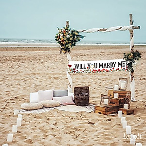 Marry Me Flower Banner Will You Marry Me Large Flower Banner Marriage Valentine's Day Proposal Sunmmer Supplies Engagement Lawn Sign Outdoor Party Backdrop Decorations 6Ft