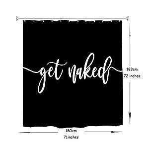 IcosaMro Get Naked Shower Curtain Set with Rugs and Accessories Black and White Bathroom Set 4 Pcs (Bath Mat, U Shape Rug, Toilet Lid Cover Mat and 12 Hooks) Boho Bathroom Decorations