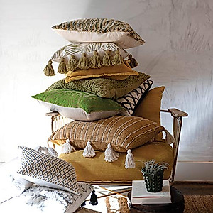 Creative Co-Op Cotton Velvet Printed Dragonfly, Mustard Color Pillow, Gold