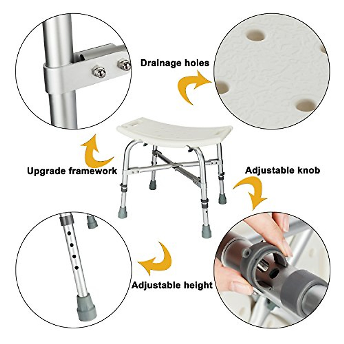 OMECAL 450LBS Medical Shower Chair Bath Stool Transfer Bench Seat,Upgrade Framework SPA Bathtub Chair, Heavy Duty 450LBS No-Slip Adjustable 6 Height,