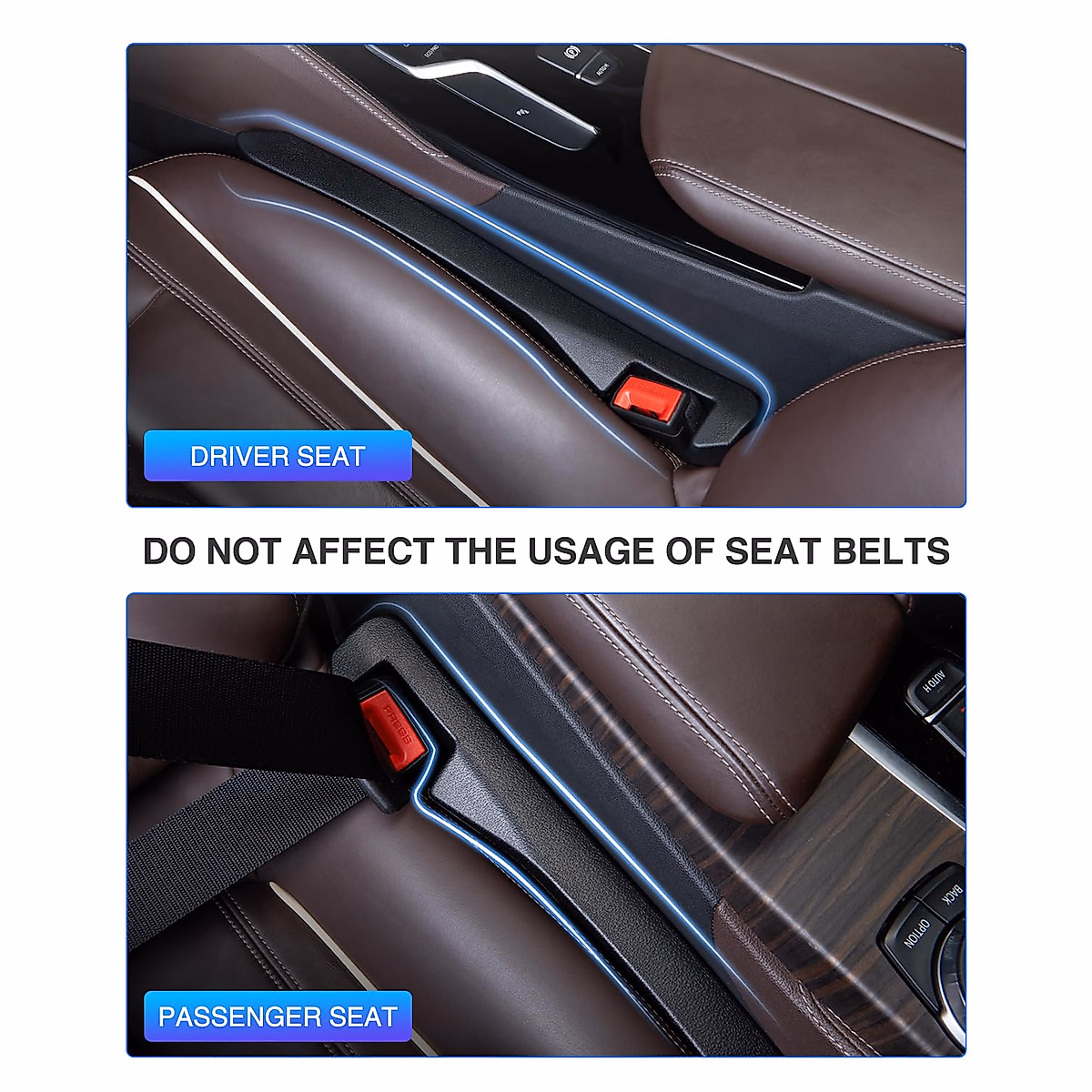 Homaupt Car Seat Gap Filler, 2 Pack PU Leather Fill The Gap Between Seat and Center Console, Seat Crevice Blocker Stop Things from Dropping, Universal Vehicle Interior Accessories for Car SUV Truck