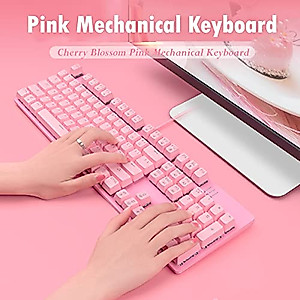 Lomiluskr JXZJ Pink Wired Mechanical Keyboard with White Backlit, 22 Lighting Effects, 104 Keys Anti-Ghosting Gaming Keyboard (Pink, Blue Switch)