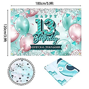 Happy 13th Birthday Banner Backdrop Official Teenager 13 Years Old Pink and Teal Background Bday Decorations for Girls Photography Party Supplies Glitter