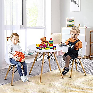 BETTARY Table and Chair Set, 3-Piece Kids Dining Learning Furniture Set, Kids Size Plastic Table and Chairs w/Beechwood Legs for Home Daycare Preschool, Play Table for Toddler Gifts, White (2 Chairs)