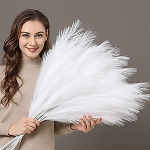 Perfnique Faux Pampas Grass, 9PCS Pompas, Large Pampas Grass, 38'' Tall Pampas Grass for Floor Vase, Pampas Grass Decor Tall for Vase Fillers, Boho Wedding Decor, Rustic Farmhouse Home Decor (White)