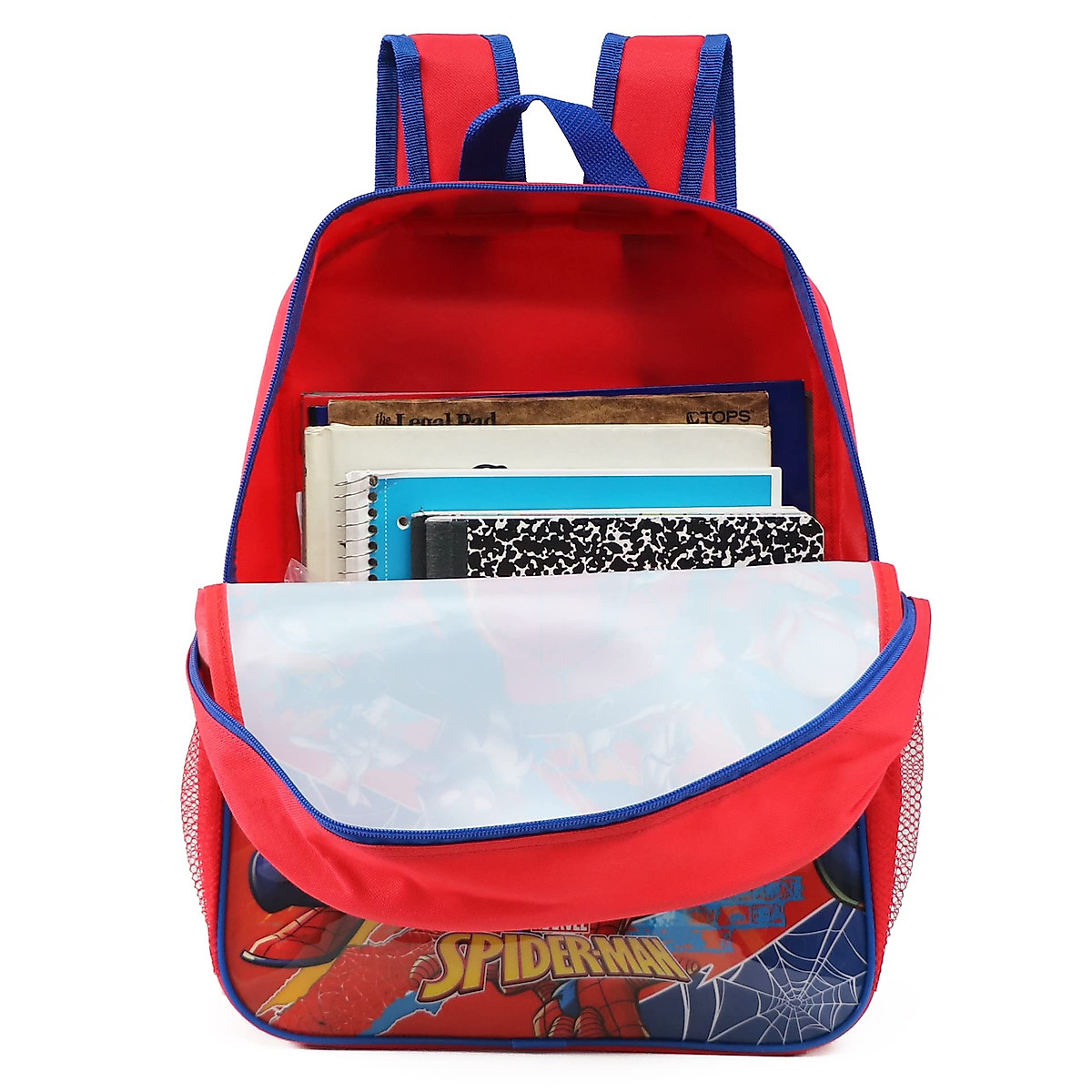 Ruz Spiderman Boys 16 Inch Backpack With Removable Matching Lunch Box Set (Red-Blue)