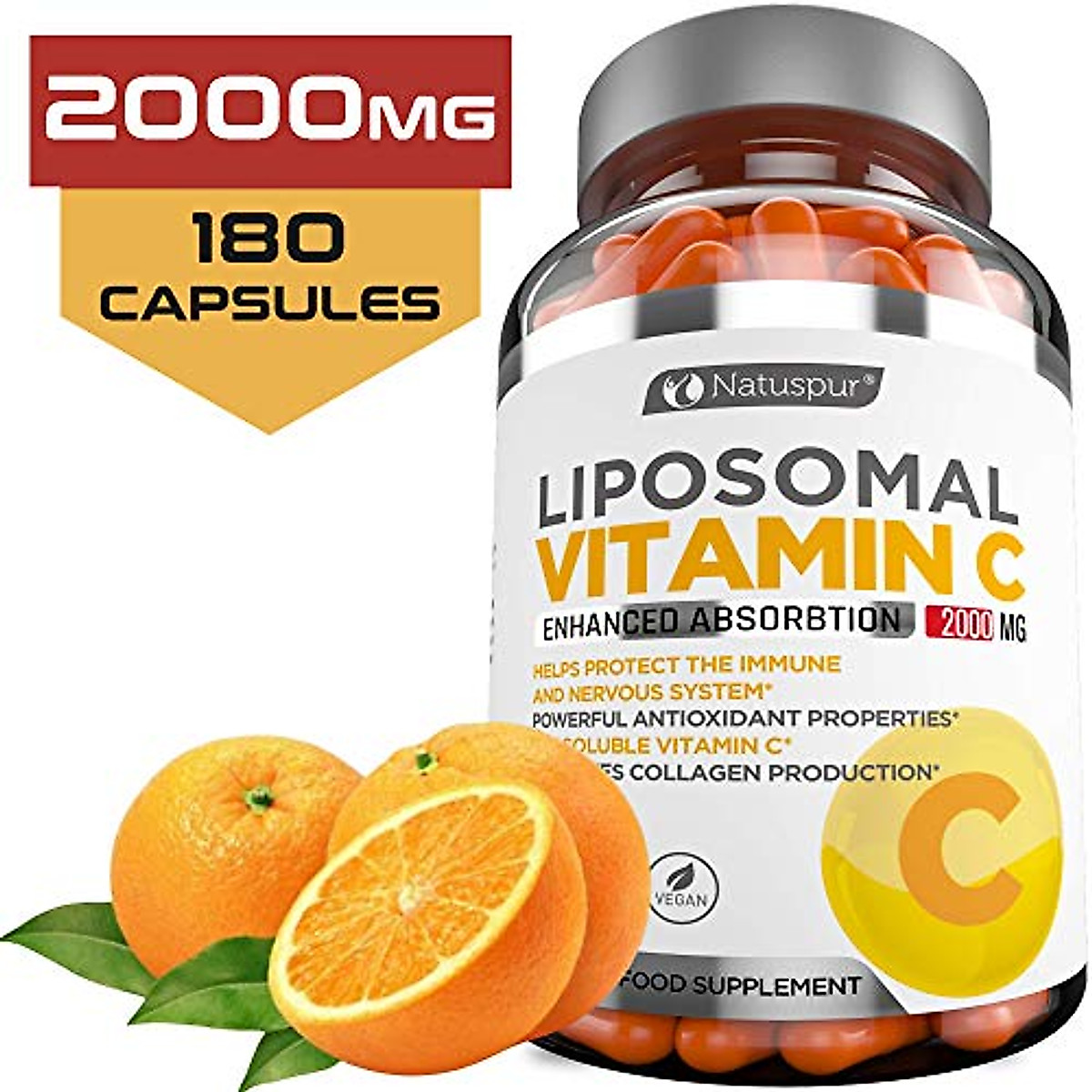 Premium Liposomal Vitamin C 2000mg - 180 Capsules –Ultra Potent High Absorption Ascorbic Acid, Supports Immune System & Collagen Booster - Powerful Antioxidant High Dose Fat Soluble Vitamin C