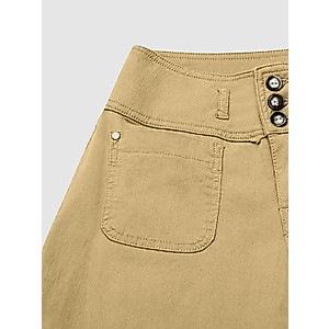 Flamingals Women's Solid Button Up Wide Leg Crop Jeans Low Waist Casual Pants Khaki