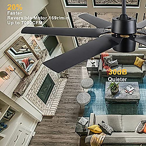 60 inch Large Ceiling Fan with Light and Remote, Modern Black Ceiling Fans with Gold Alloy, Dimmable 3-Color Temperature Reversible Blades 6 Speed Quiet DC Motor for Bedroom Living Room Hall etc