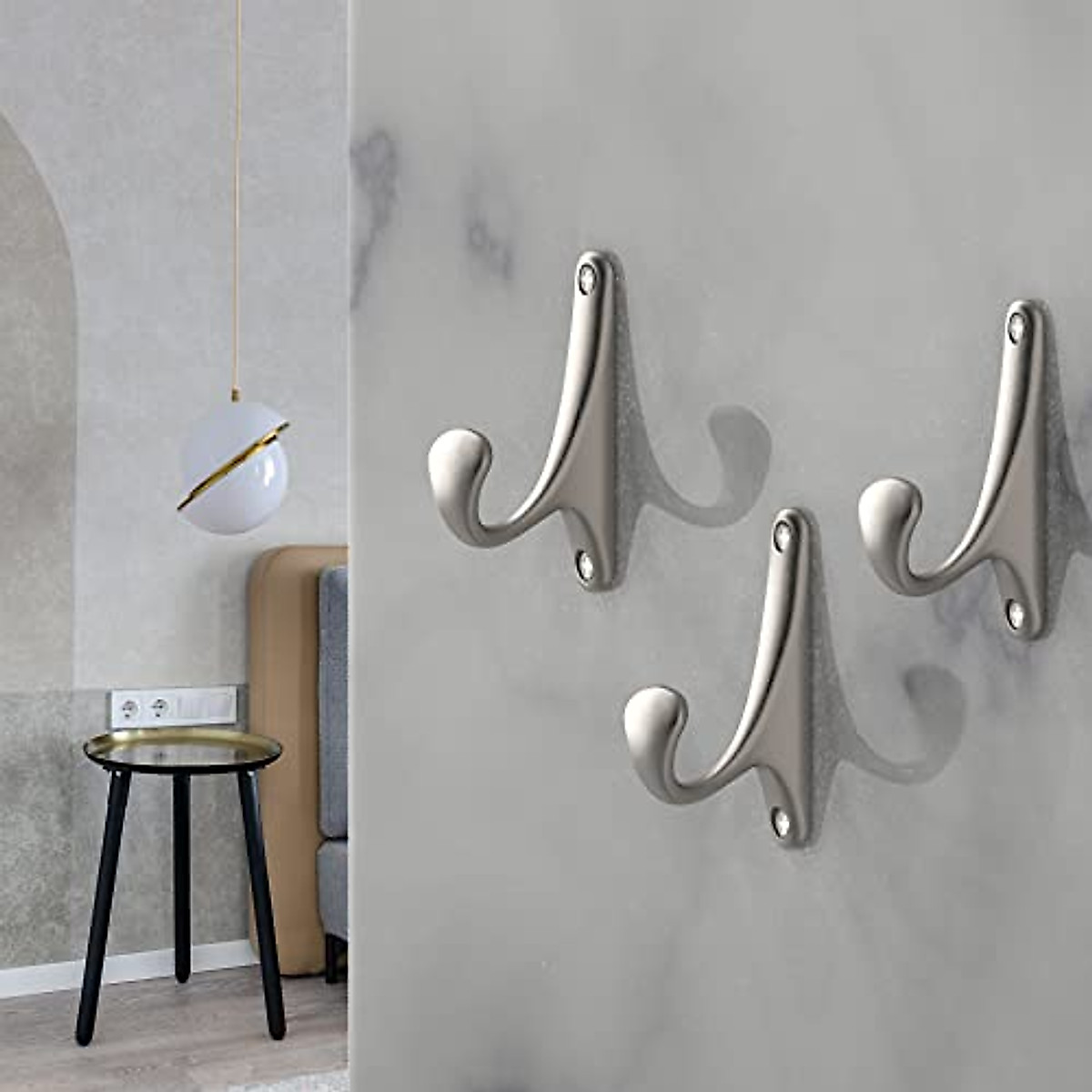 DECMATE 5 Packs Heavy Duty Wall Mounted Coat Hooks with 10 Screws Utility Hardware Contemporary Metal Single Hooks Brushed Satin Nickel for Hanging Coat, Scarf, Bag, Towel, Key, Cap, Cup, Hat …