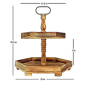 Farmhouse Tiered Tray - Two Tier Tray in Rustic Wood for Kitchen Counter, Wooden Serving Tray, Cupcake Stand, Coffee Bar and Food Display