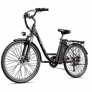 Heybike Cityscape Electric Bike for Adults with 350W Motor Peak 500W, 23mph Max Speed, 26" Electric Commuter Bike with UL Certified 360WH Removable Battery up to 40 Miles,7-Speed and Front Suspension