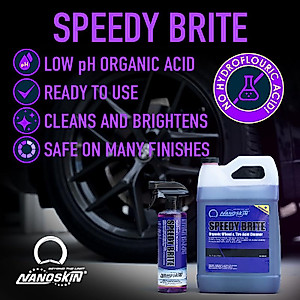 Nanoskin SPEEDY BRITE Professional Wheel & Tire Acid Cleaner 1 Gallon - Car Wash Wheel Cleaning Spray For Car Detailing | Works with Wheel Brush & Tire Brush | Melt Away Rust, Brake Dust, Road Grime
