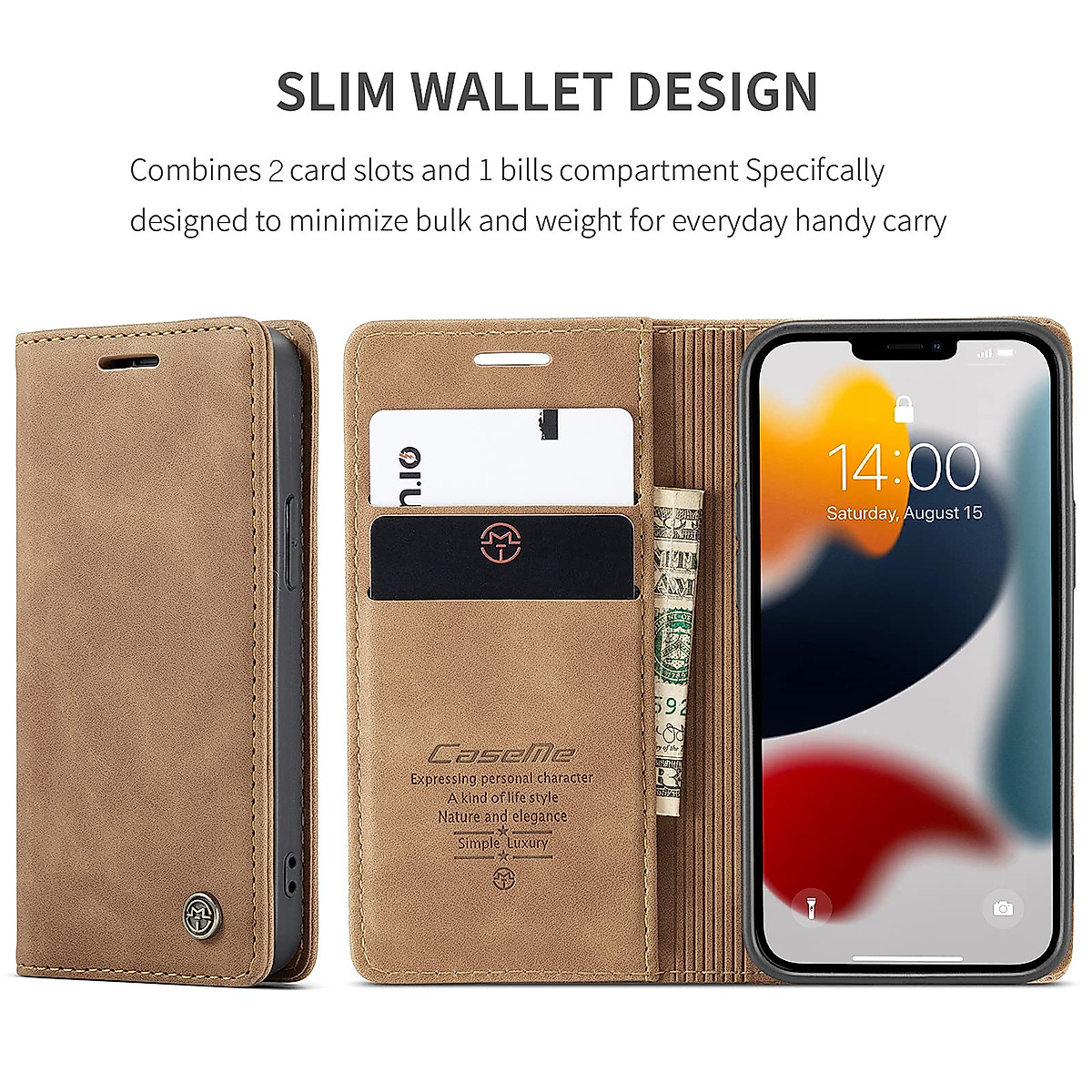 Kowauri Flip Case for iPhone 13 Mini,Leather Wallet Case Classic Design with Card Slot and Magnetic Closure Flip Fold Case for iPhone 13 Mini 5.4 inch 2021 (Brown)