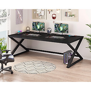 IBF Large Black Computer Desk, 70.8” Long Writing Desk for Home Office, Modern Simple Executive Work Study Desk for Two Person, Wood Double PC Gaming Workstation Computer Table for Bedroom, Black Oak