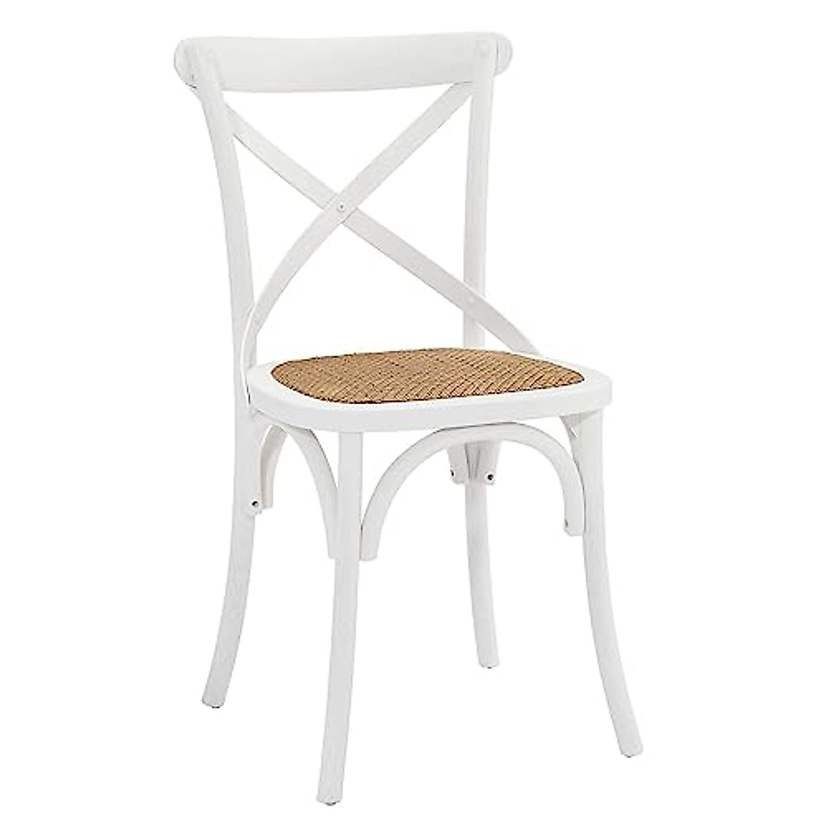 Modway Gear Rustic Modern Farmhouse Elm Wood Rattan Four Dining Chairs in White