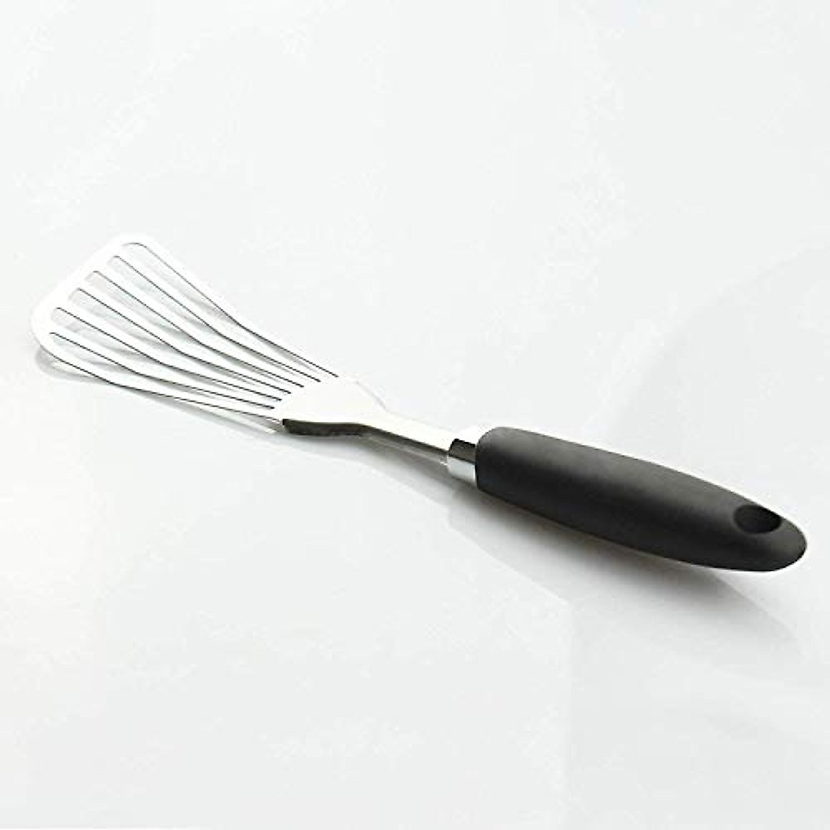 304 Stainless Steel Fish Spatula, Non-Slip Ergonomic Handle Slotted Spatula, Black