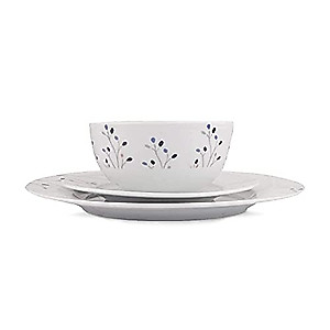 Amazon Basics 18-Piece Kitchen Dinnerware Set, Plates, Dishes, Bowls, Service for 6, Branches