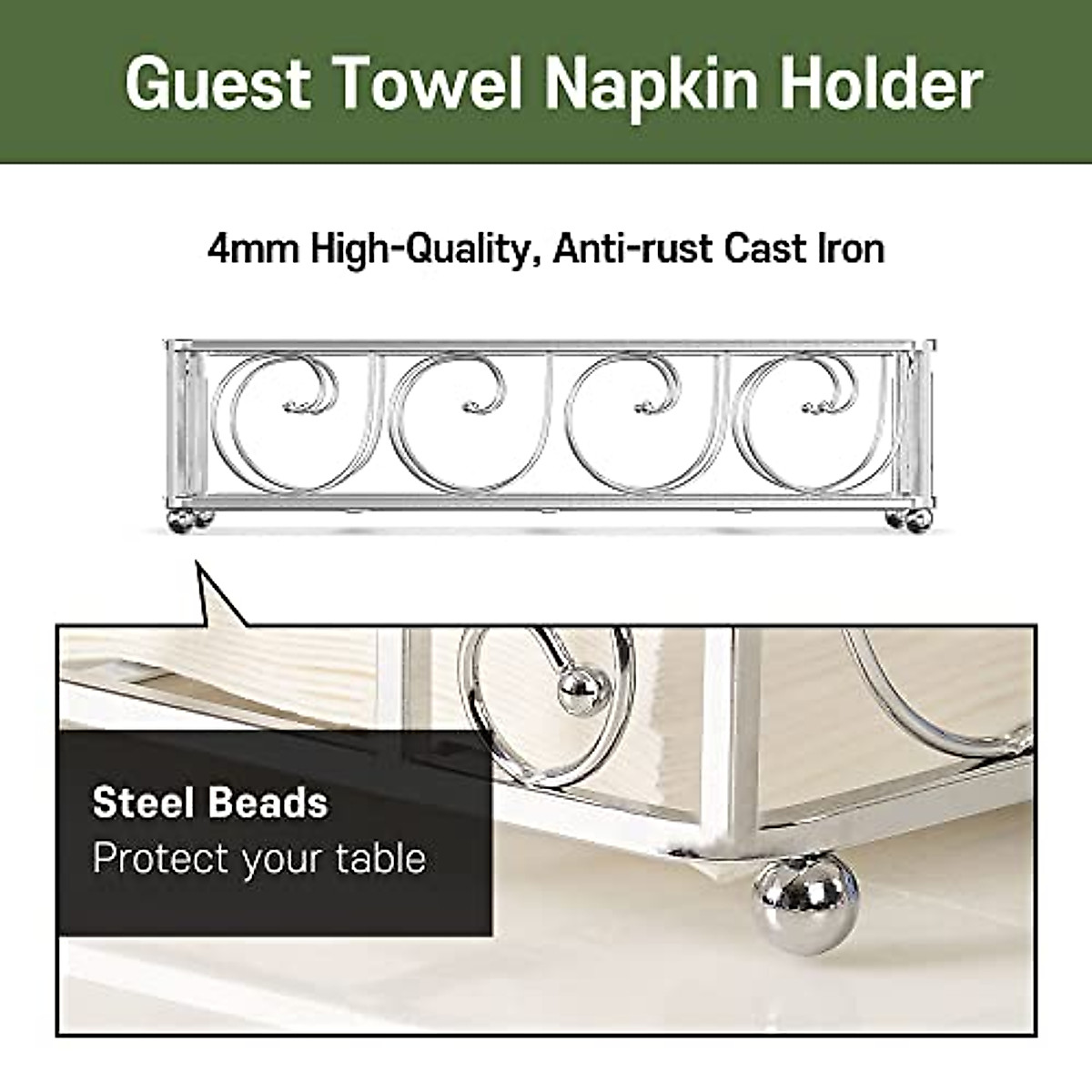 LEVIMETREE Napkin Holder for Bathroom – Cast Iron Silver Napkin Holder for Table – Versatile and Modern Bathroom Napkins Guest Disposable – Premium Paper Hand Towels Caddy, Bathroom Napkin Tray