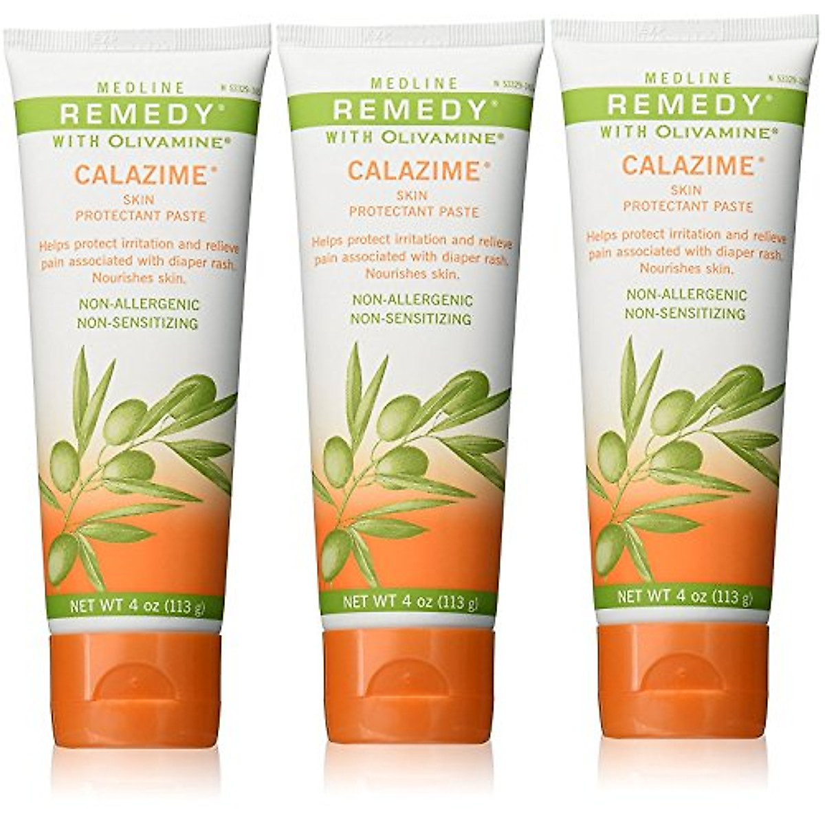 Medline Remedy Olivamine Calazime Skin Protectant Paste Cream, Used with Dry Chapped from Diaper Rash, Incontinence, Dermatitis, Psoriasis, Burns, Bites, White, 4 Oz, 3 Count