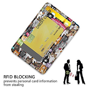 OTVEE Cute Cartoon Cats Meow Power Slim Minimalist Wallet Rfid Blocking Card Wallets PU Leather Front Pocket Wallets
