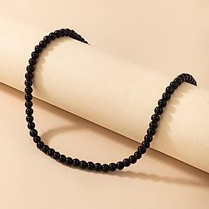 Asphinien Asphire Vintage Black Beaded Choker Bohemian Bead Ball Necklace Dainty Women's Collar Necklace Prom Party Festival Gift