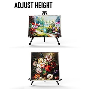 Nicpro Tabletop Easel Stand for Display, 14” Small Black Steel Portable & Adjustable Table Tripod Easels for Canvas Paintings, Framed Pictures, Event Signs, Posters- with Carry Bag