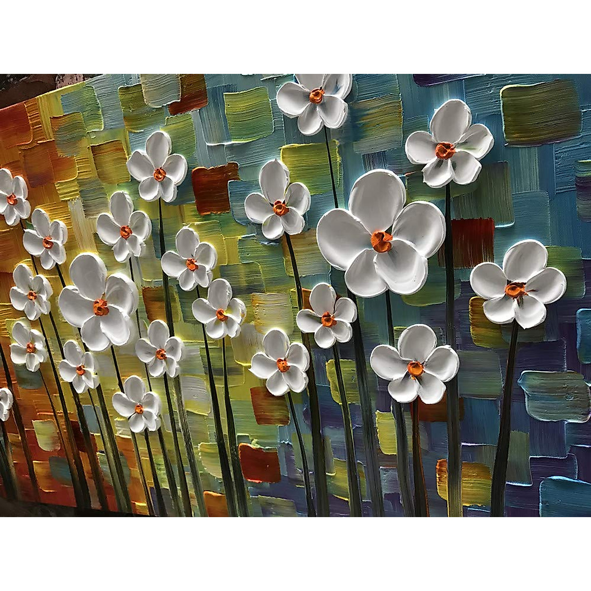 YaSheng Art - Hand painted Contemporary Art Oil painting On Canvas Texture Abstract Flowers Artwork Paintings Home Interior Decor Wall Art wall art for living room Ready to Hang 20"x40"inch