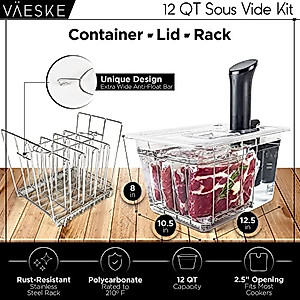 VÄESKE Sous Vide Container 12 Quarts with Lid, Sous Vide Rack & Insulating Sleeve | Neoprene Retains Heat | Compatible with Most Sous Vide Cookers Anova, Anova Nano, Joule, Instant Pot, Wancle (12 QT)