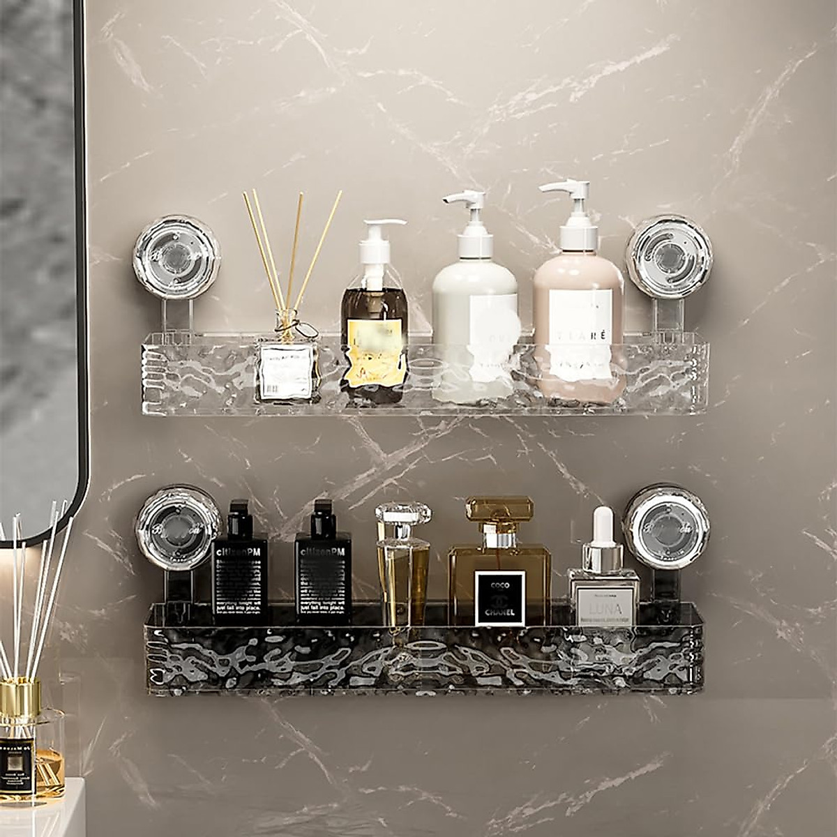 Attarrior Bathroom Suction Cup Storage Rack Without Punching Wall-mounted Shelf Bathroom Shower Storage Acrylic for Bathroom Storage (Clear, 2 PCS)