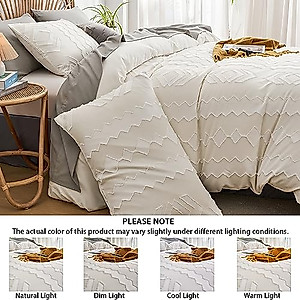 Senville White Duvet Cover Queen Size-Tufted Queen Duvet Cover Set,100% Microfiber Boho Duvet Cover,3PCS Soft and Breathable Textured Shabby Chic Bedding Set with Zipper Closure(White,Queen)