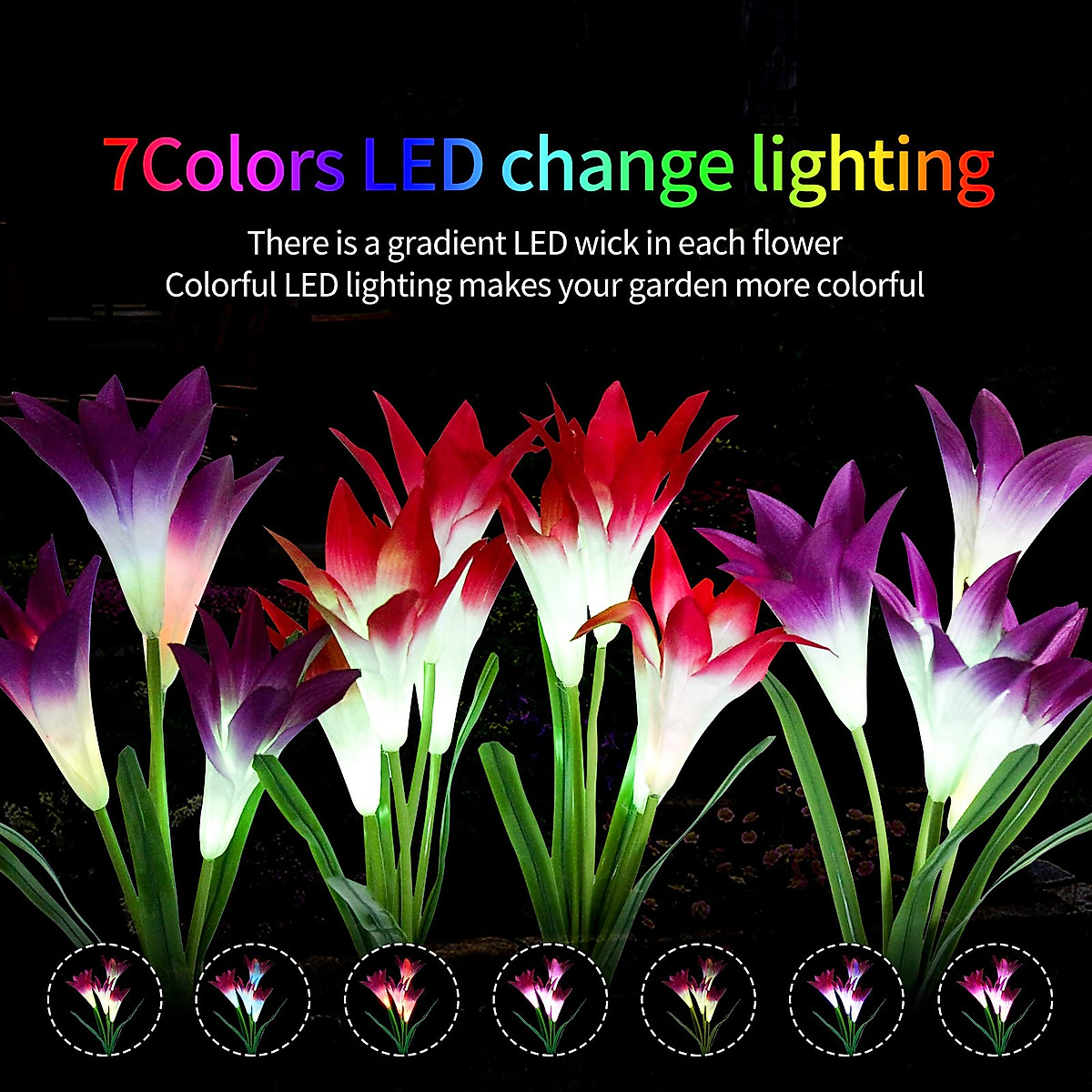 Hatstart Outdoor Solar Garden Lights,4 Pack Solar Patio Lights with 16 Bigger Lily Flower Lights Waterproof 7 Colors Changing LED Solar Powered Lights for Garden, Patio, Pathway