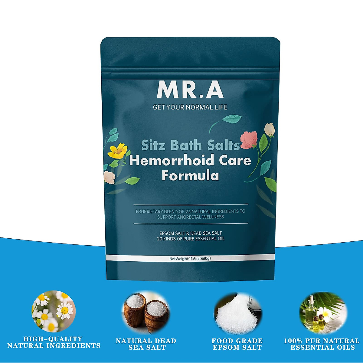 Sitz Bath for Hemorrhoids,Premium Grade 23 Ingredients, Advanced Hemorrhoid Treatment Formula Epsom Salt Dead Sea Salt Essential Oils, Sitz Bath Salts for Hemorrhoids Toilet Seat Bathtug 11.6 oz