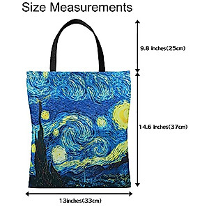 SuyuanArt 3 Pack Reusable Aesthetic Tote Bag, Van Gogh Post-Impressionism Art Canvas Carry on Shoulder Tote,Women Work Beach Travel