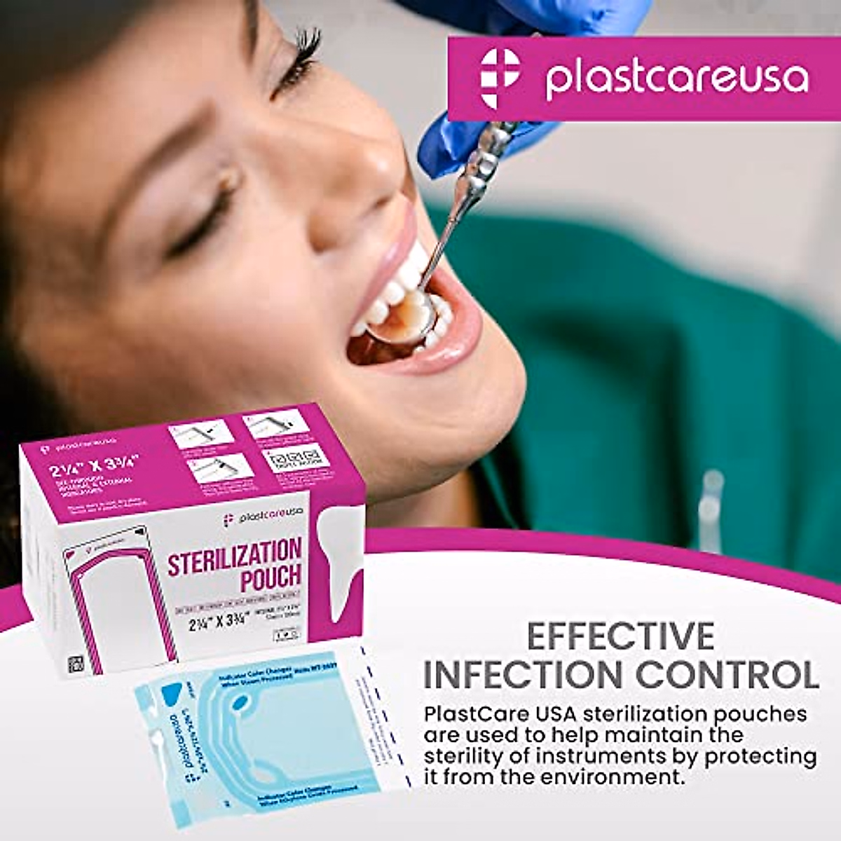 1000 2.25 X 2.75 Self Sterilization Pouches for Dental Offices, Autoclave Sterilizer Bags Pouch for Dentist Tools, for Cleaning Tools, 200 Pouches Per Box, 1 Box of Paper Blue Film…