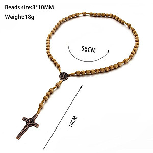 UILZ Rosary Beads Catholic for Women Handmade Wooden Catholic Rosay with Jesus Christ Crucifix Cross Real Healing Wooden Rosary Beads Yoga Meditation Prayer Bead Necklace