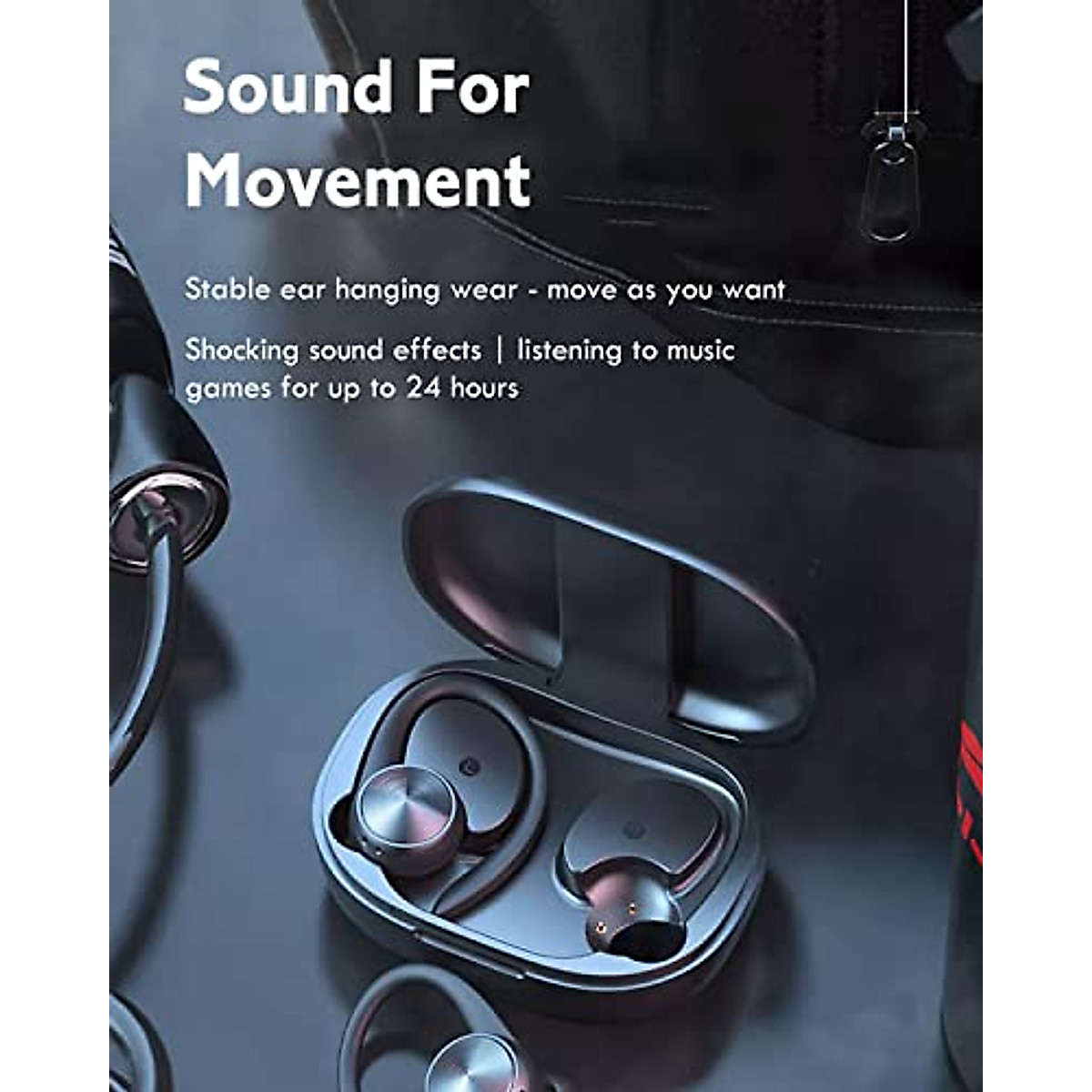 Wireless Earbuds with Earhooks Bluetooth Earbuds with Ear Hook Sport Waterproof Headphones Noise Cancelling Ear Buds with Microphone Running Workout Gym Earphones LED Power Display for Android iOS