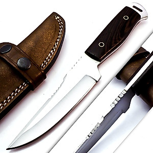 Nooraki HK-313 Handmade D2 Steel Hunting Knife - Full Tang Handle with Leather Sheath, Ideal Knife for Camping, Hunting, Skinning, Survival or everyday use, 10" Overall (D2 Steel)