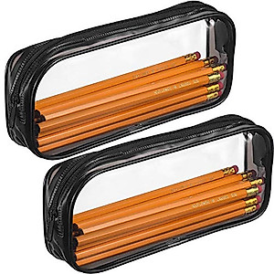 Tatuo 4 Pieces Clear PVC Zipper Pen Pencil Case, Big Capacity Pencil Bag Makeup Pouch (Black)