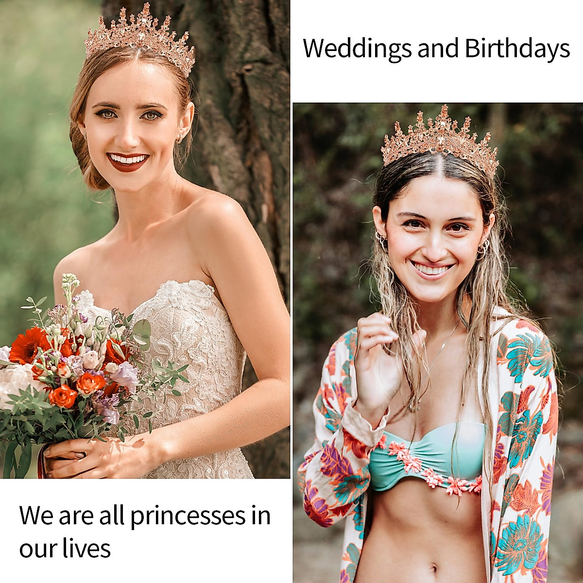 Velscrun Rose Gold Crystal Birthday Queen Tiara Crown for Women Girls Birthday Queen Headband Sash Elegant Princess Crown with Combs Hair Accessories Happy Birthday Party Decorations Mom Birthday Gift