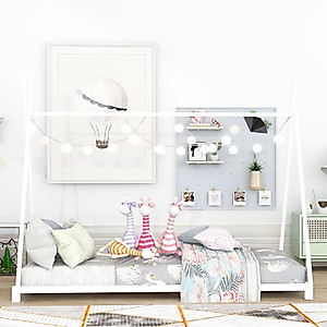 Montessori Floor Bed Frame Twin Size, Twin Floor Bed with Slats and Triangle Structure, Kids House Floor Bed/Montessori Bed for Kids, Girls, Boys, Twin Floor Bed White