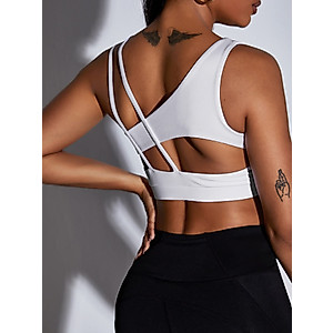 Milumia Women's Cut Out Asymmetrical Neck Sports Bra Fitness Workout Yoga Bra White Small