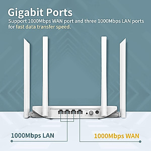 DBIT AC1200 Dual Band WiFi Router 1200Mbps Wireless Internet Router, 4 x 10/100/1000 Mbps Gigabit Ethernet Ports, Supports EasyMesh, Guest WiFi, Access Point Mode, IPv6 and Parental Controls