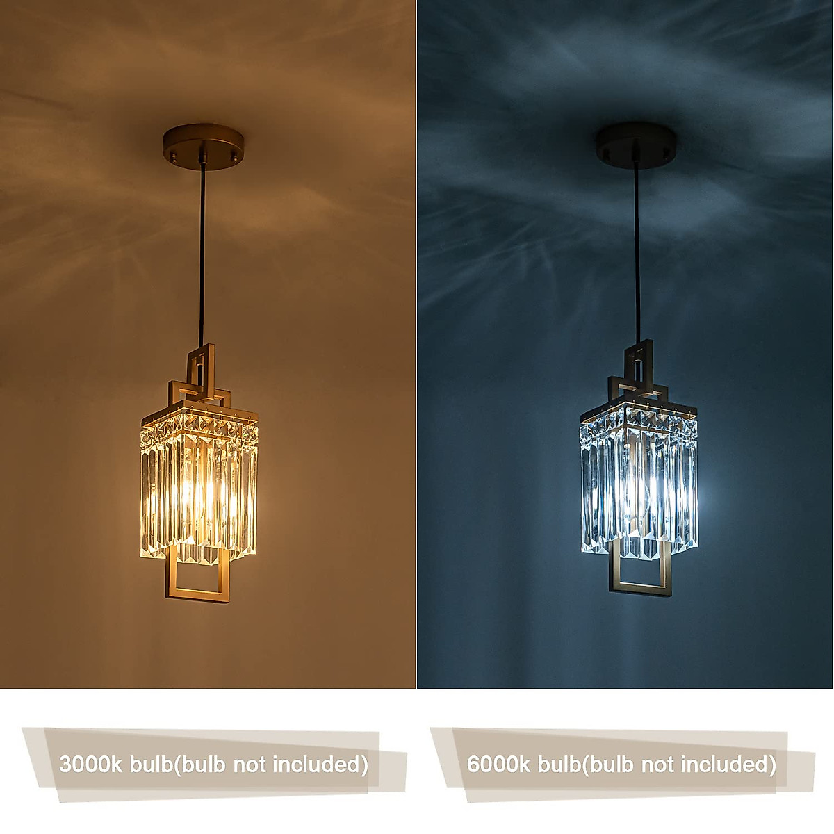 lighceac Modern Gold Pendant Light Fixtures for Kitchen Island and Dining Room, Industrial Small Hanging Crystal Chandelier Light Fixture for Bedroom Entryway Living Room Foyer Hallway 3-Pack