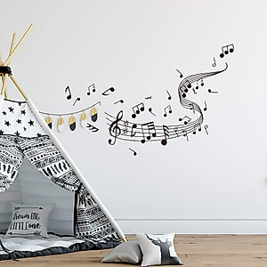 Music Notes Notation Band Wall Sticker Decal, Removable DIY Vinyl Art Mural Wallpaper Home Decor for Kids Bedroom Music & Dance Room Decorations(53×27inch / Black)